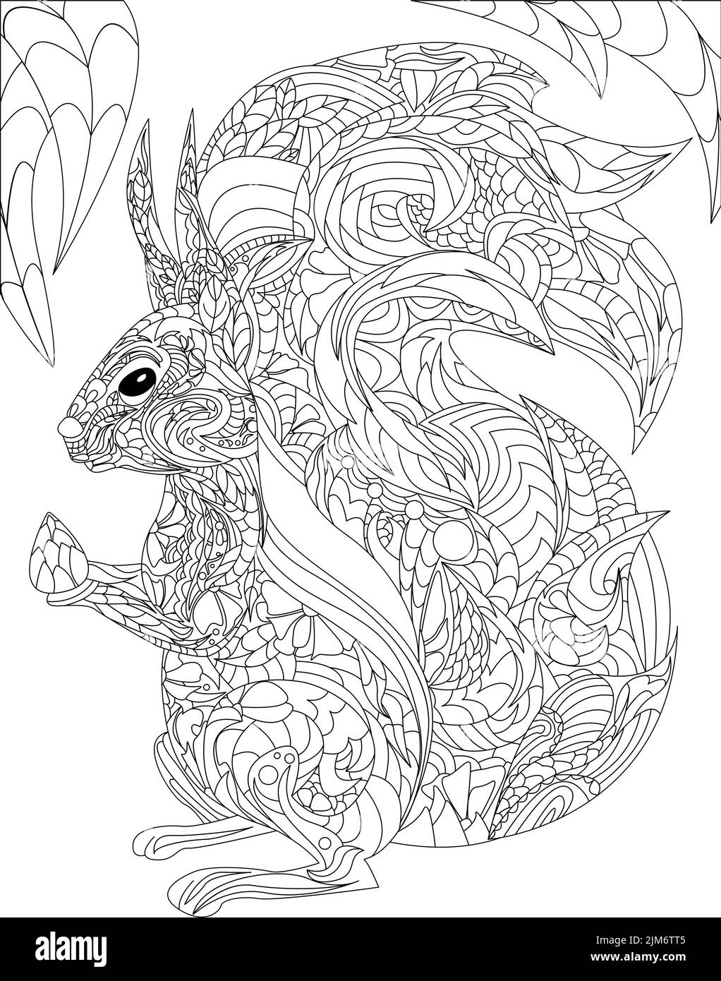 Coloring Book Page With Cute Detailed Squirrel Holding Hazelnut. Sheet ...