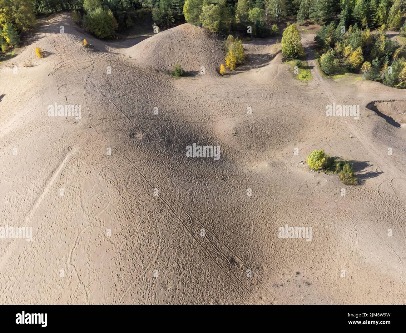 Aerial view of beach and dunes seen from above. Texture and pattern in ...