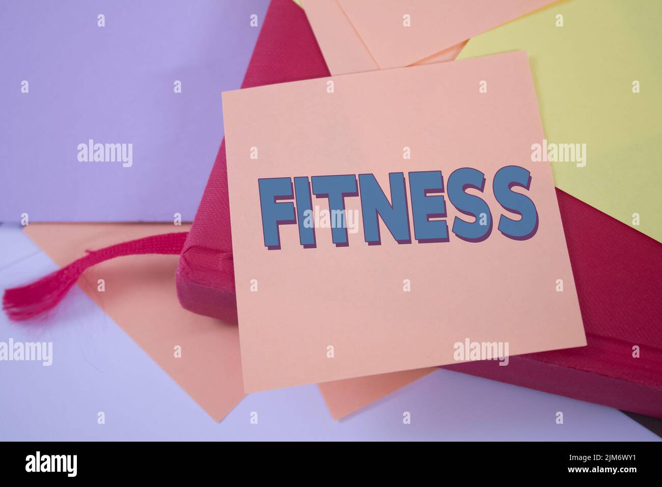 Fitness. Text on adhesive note paper. Event, celebration reminder ...