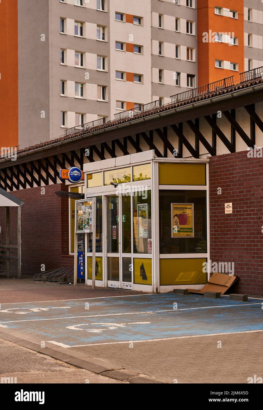 A row of shopping carts by the entrance of a Netto supermarket Stock ...