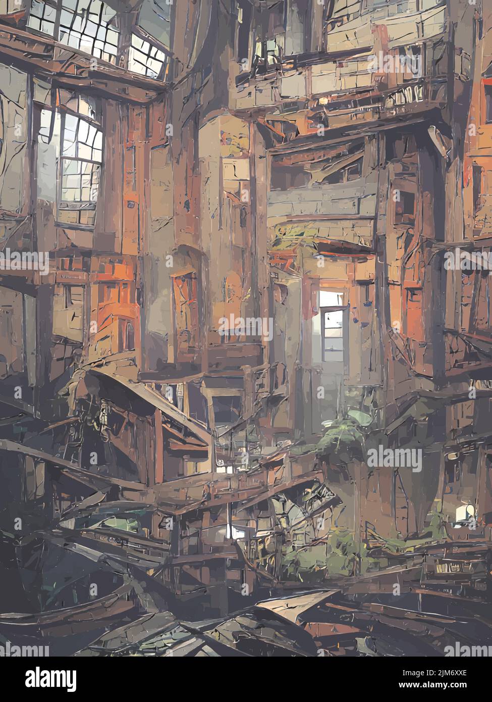 Digital painting of destroyed buildings Stock Vector Image & Art - Alamy