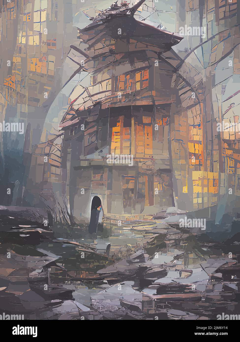 Destroyed buildings, painting Stock Vector Images - Alamy