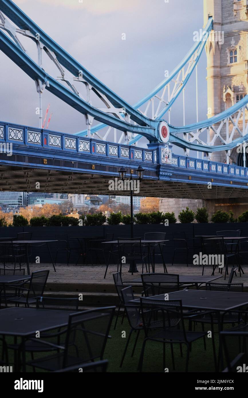 A vertical shot of the Tower Bridge in London, the United Kingdom in ...