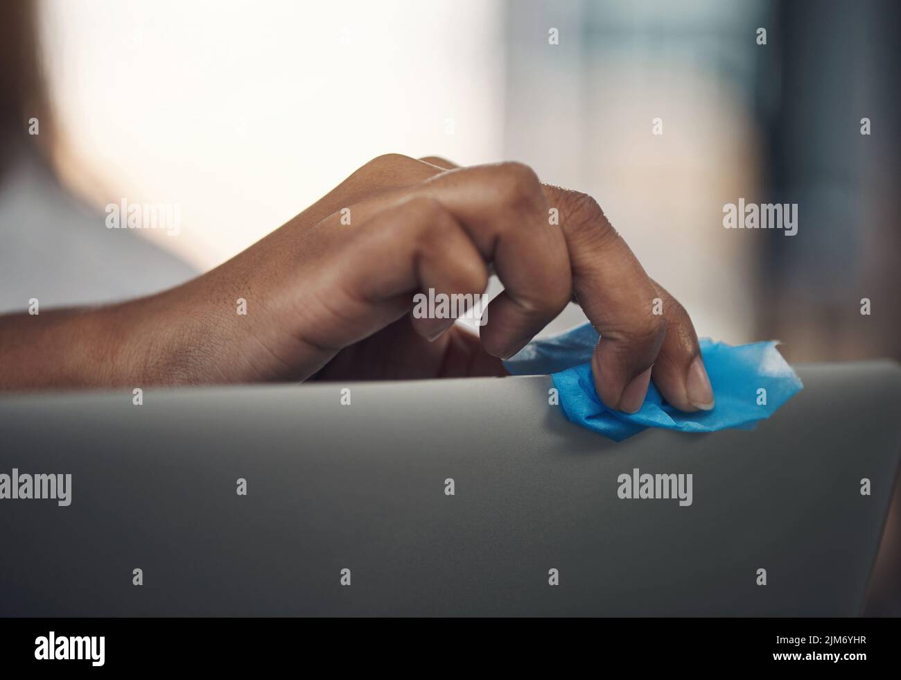 Lots of germs and gunk can stick to your devices. Closeup shot of an ...