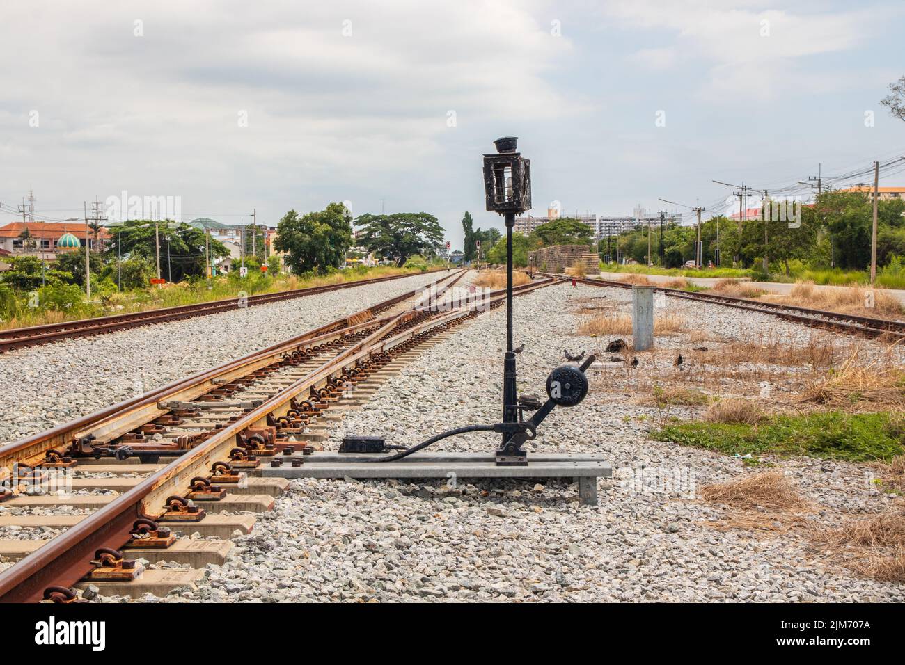 A railway switch or track construction in close proximity to a railway ...