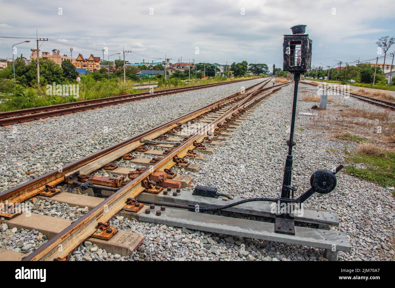 A railway switch or track construction in close proximity to a railway ...