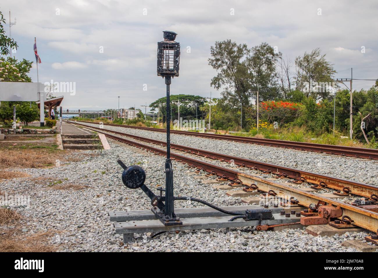 A railway switch or track construction in close proximity to a railway ...