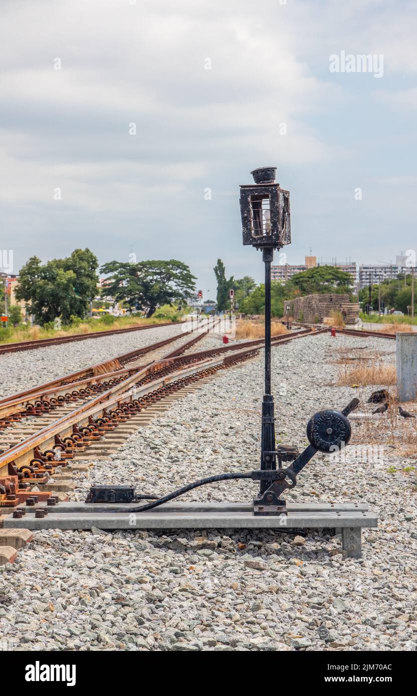A railway switch or track construction in close proximity to a railway ...