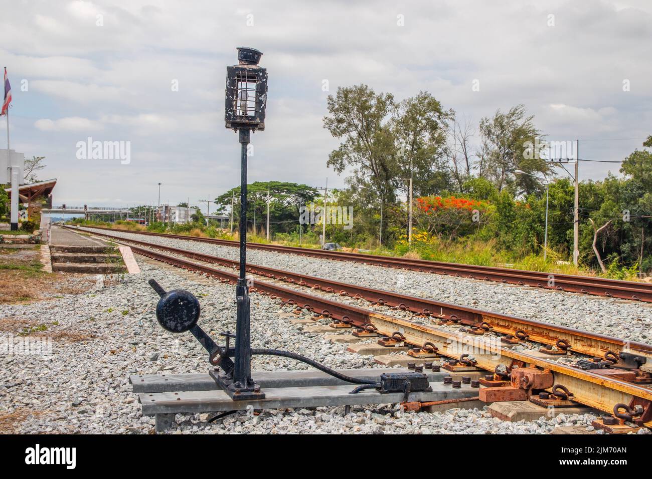 A railway switch or track construction in close proximity to a railway ...