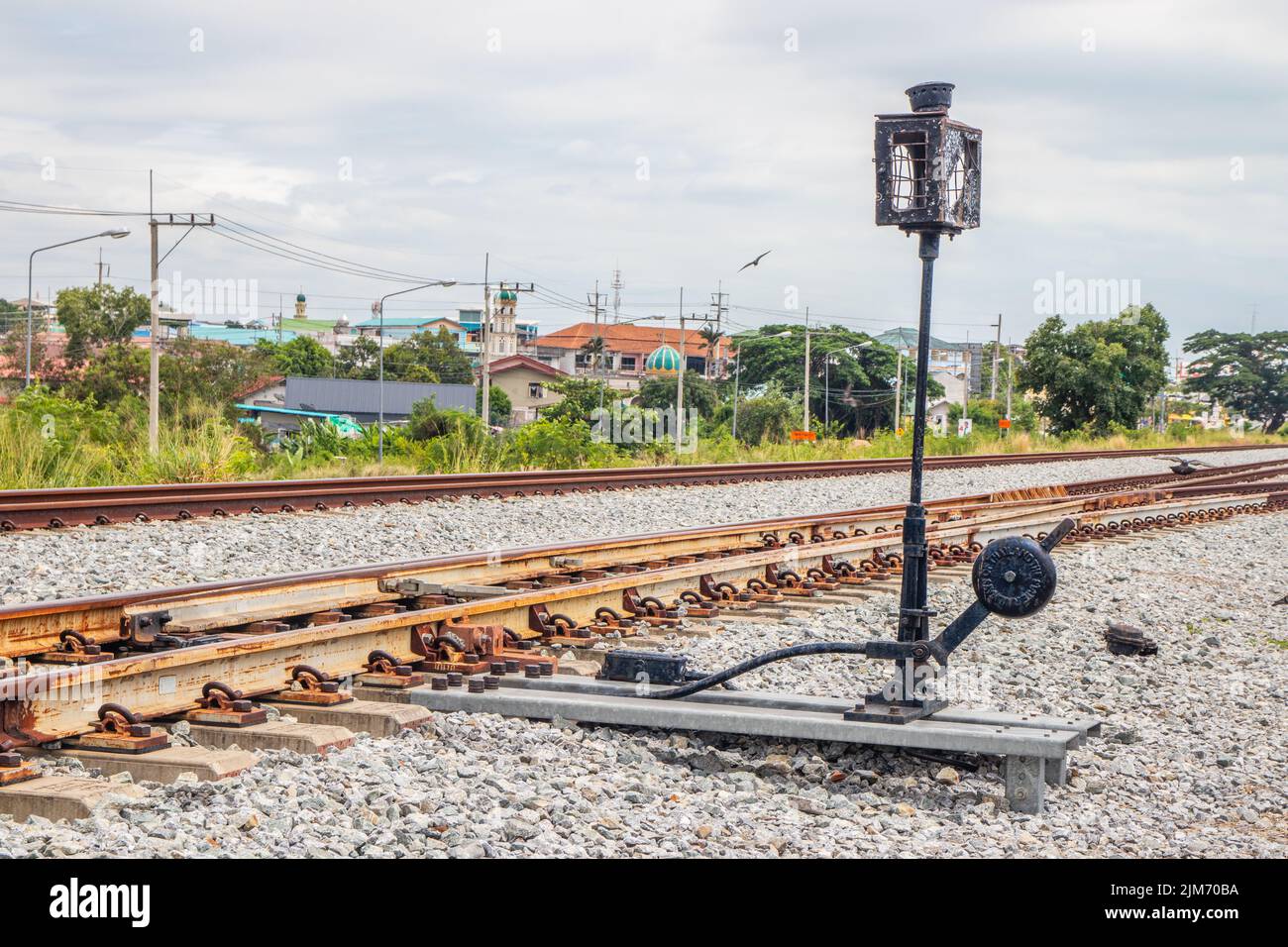 A railway switch or track construction in close proximity to a railway ...