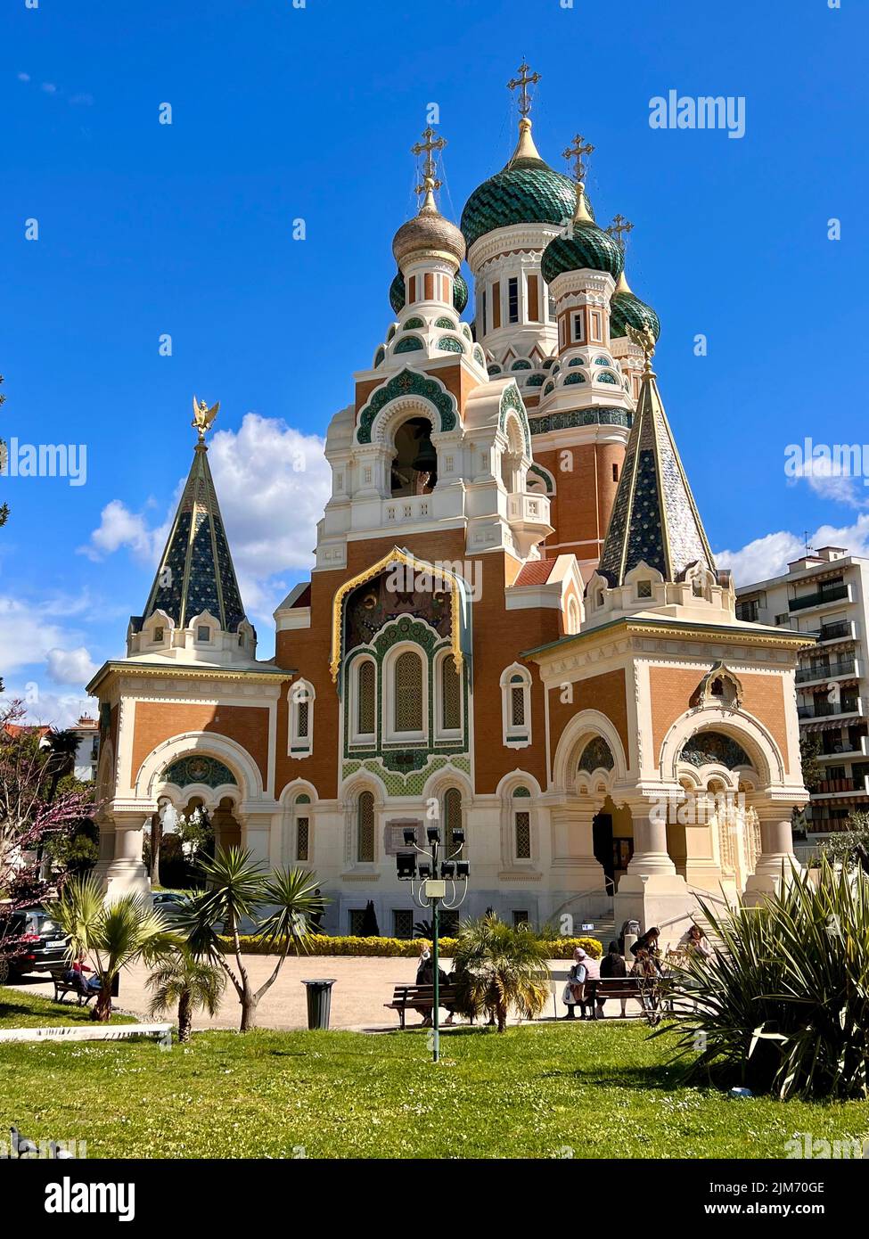 A vertical shot of the St. Nicholas Russian Orthodox Cathedral in Nice ...