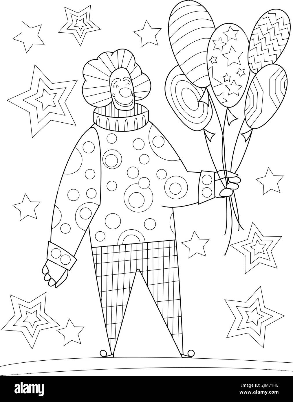 Coloring Book Page With Clown Holding Balloons With Different Designs ...