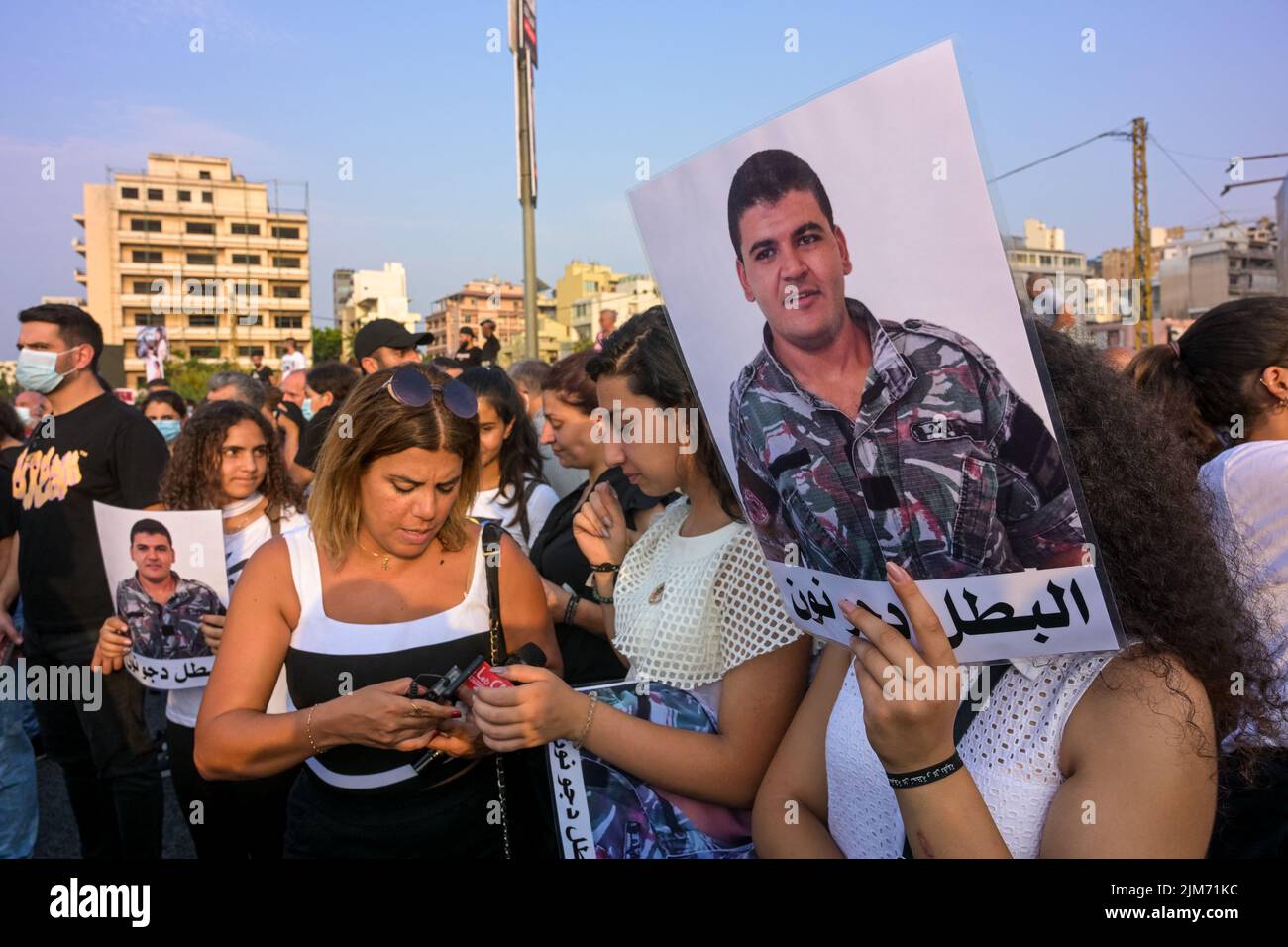 Beirut, August 4, 2022.Lebanese demonstrators and families of victims ...