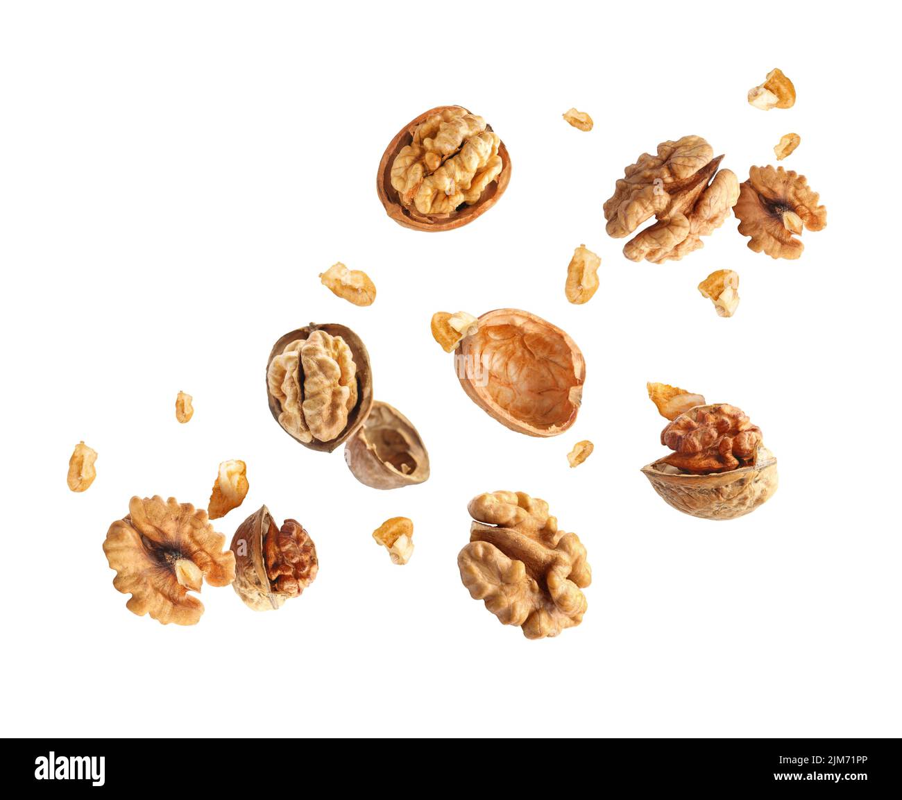 Flying walnuts isolated on white Stock Photo - Alamy