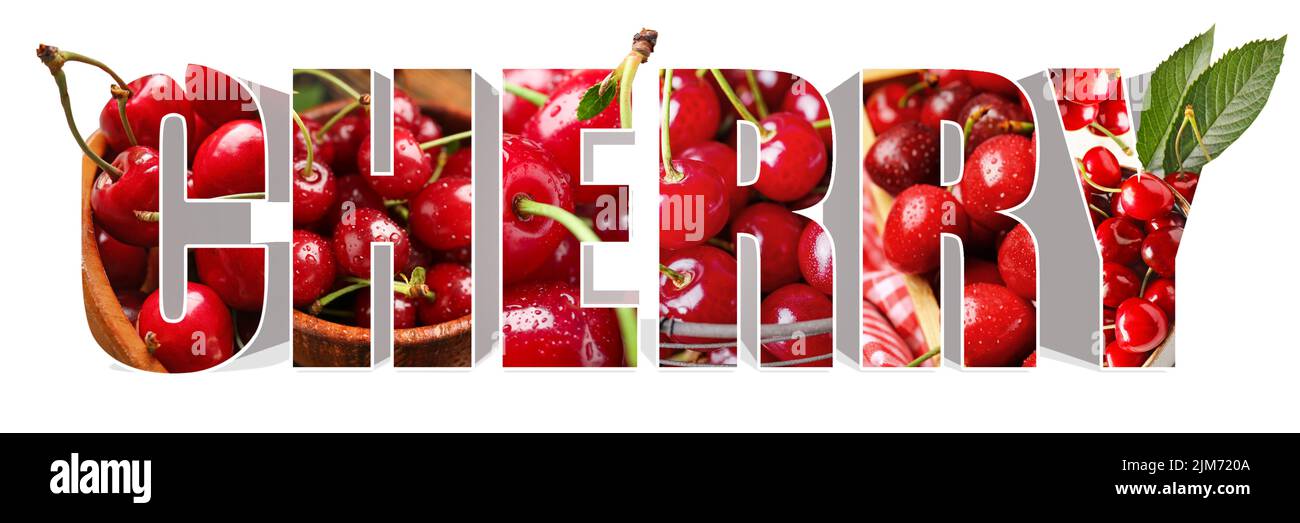 Word CHERRY with sweet berries on white background Stock Photo - Alamy