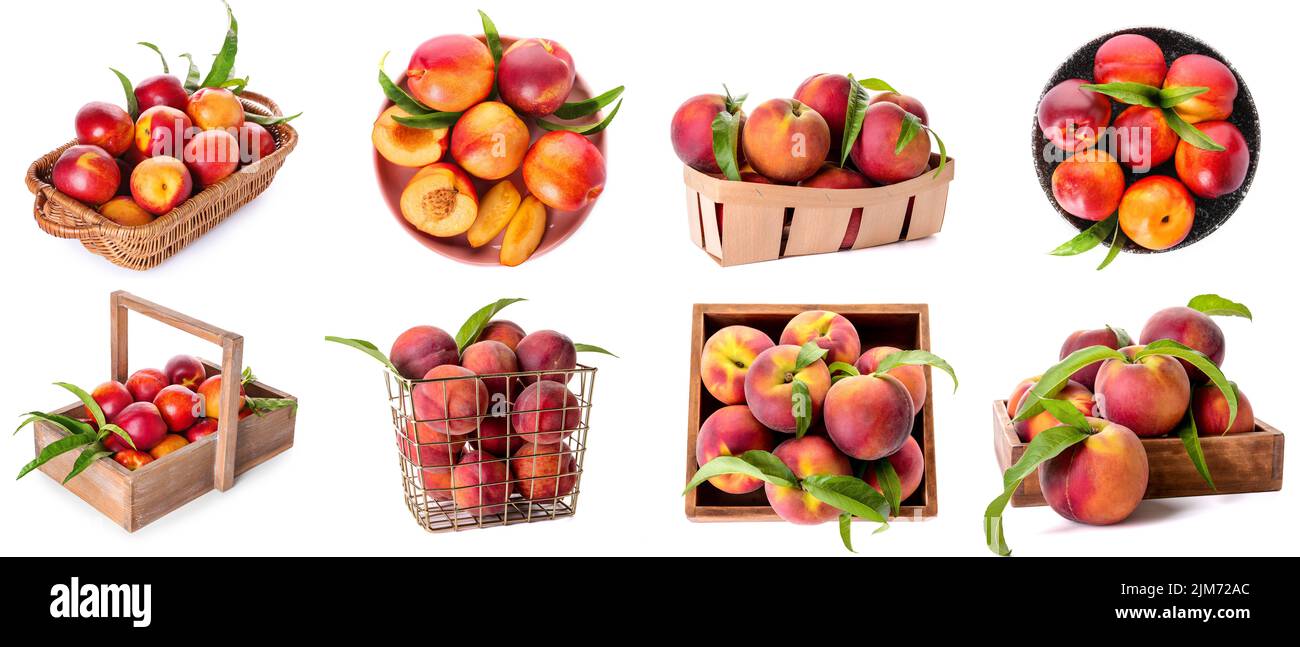 Set of ripe peaches isolated on white Stock Photo - Alamy