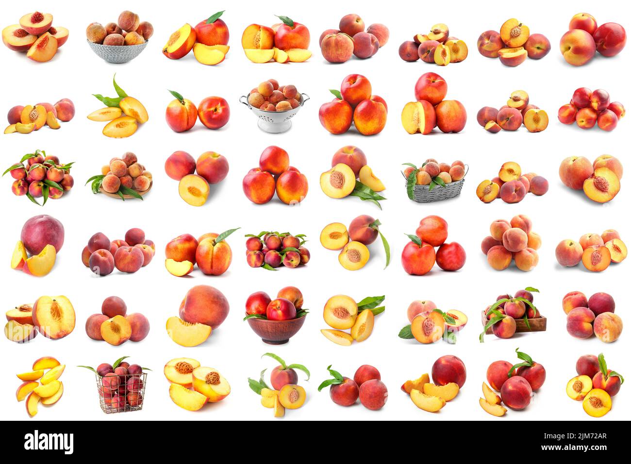 Set of ripe peaches isolated on white Stock Photo - Alamy