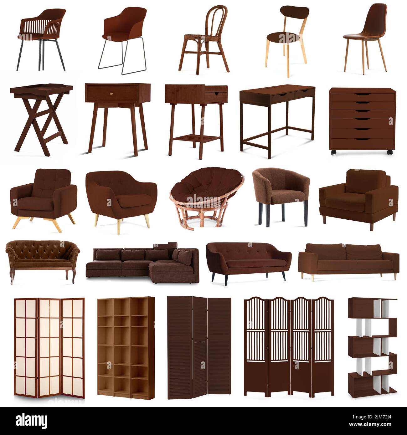 Set of brown furniture isolated on white Stock Photo - Alamy