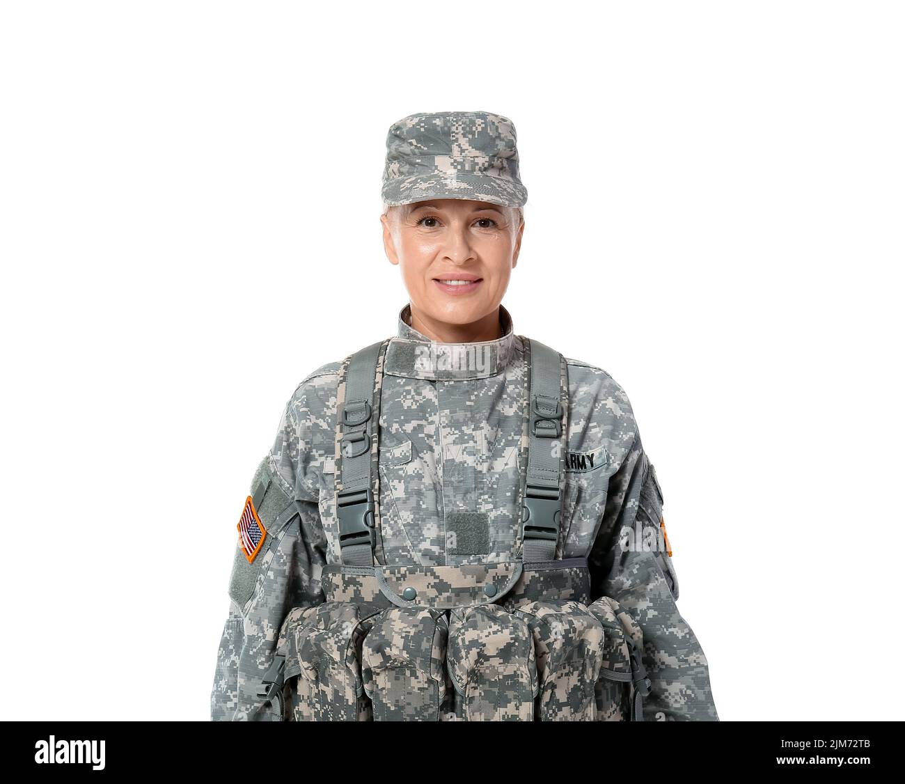 Mature female soldier on white background Stock Photo - Alamy