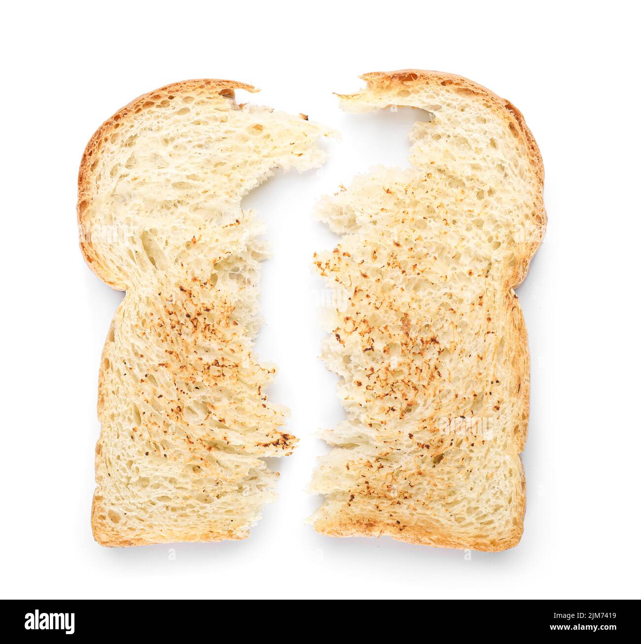 Broken toast on white background Stock Photo - Alamy