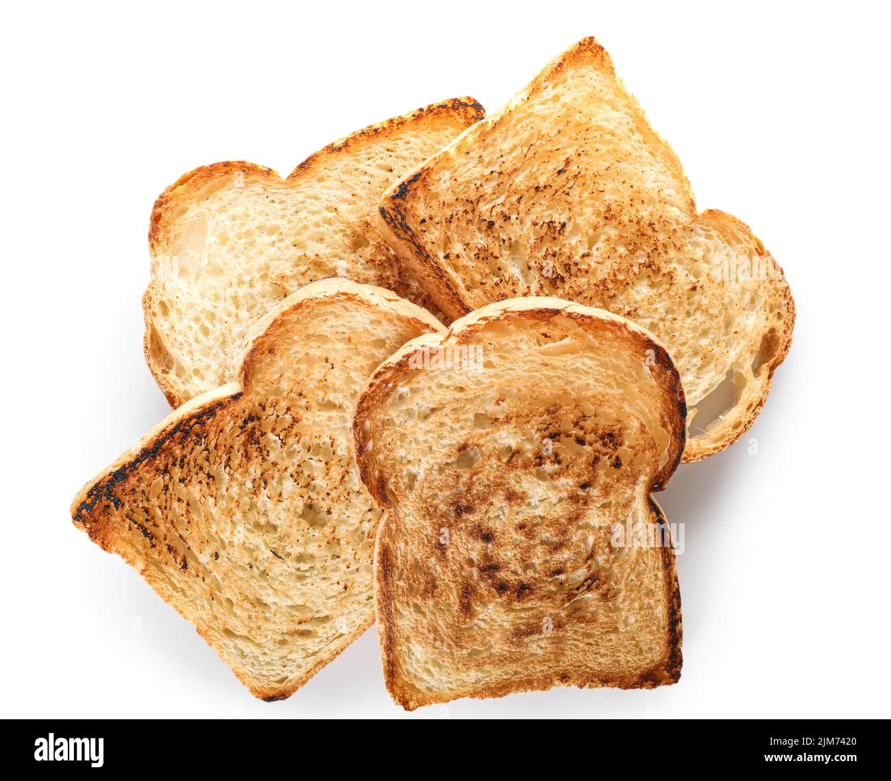 Slices of delicious toasted bread isolated on white background Stock ...