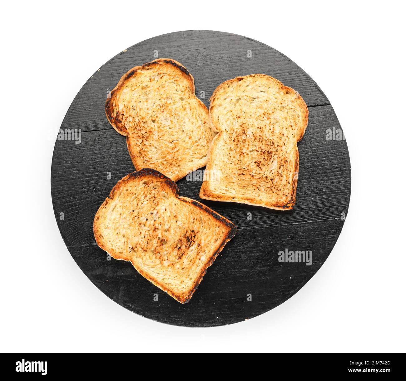 Wooden board with toasts on white background Stock Photo - Alamy
