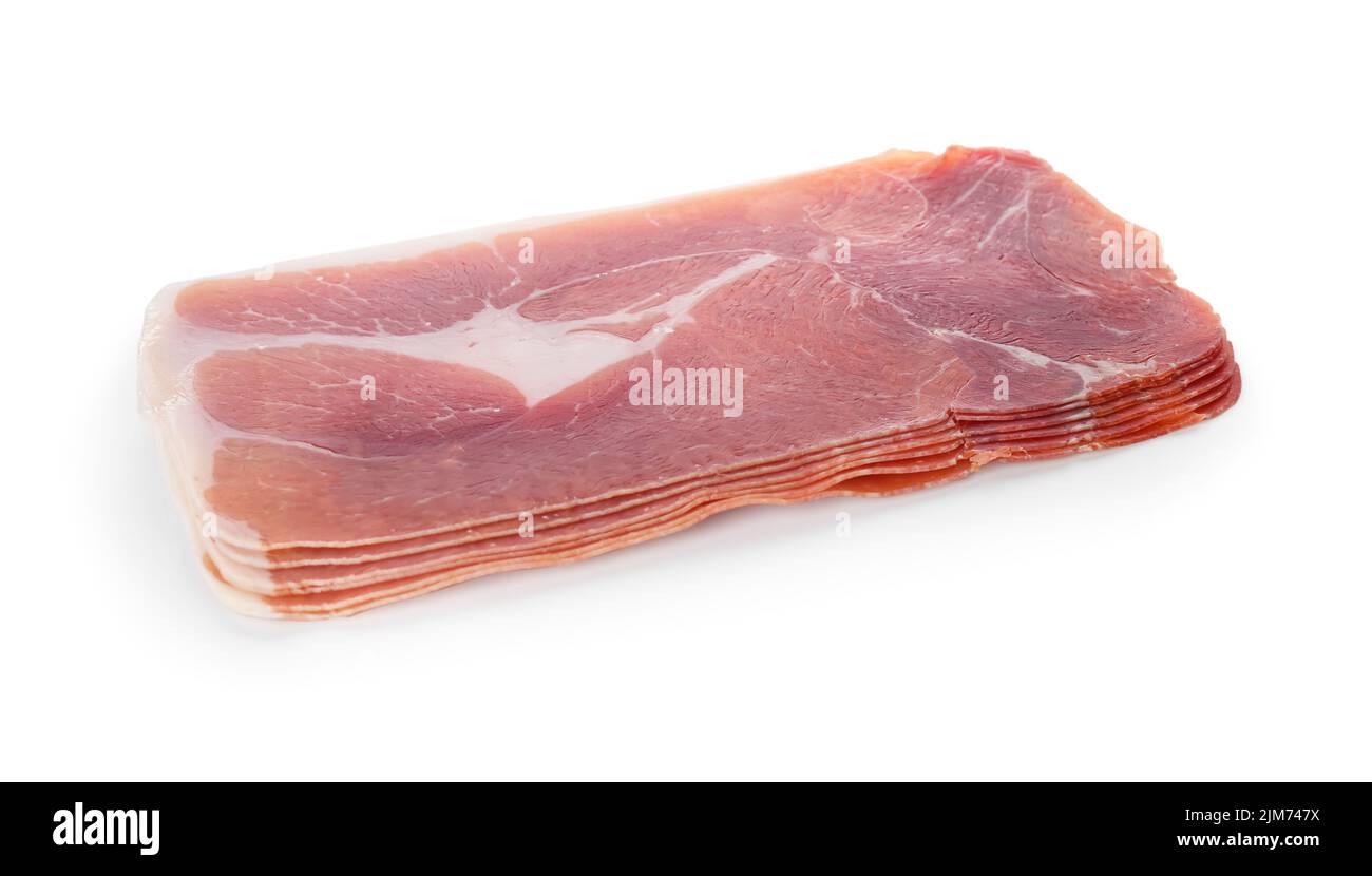 Slices of jamon isolated on white background Stock Photo - Alamy