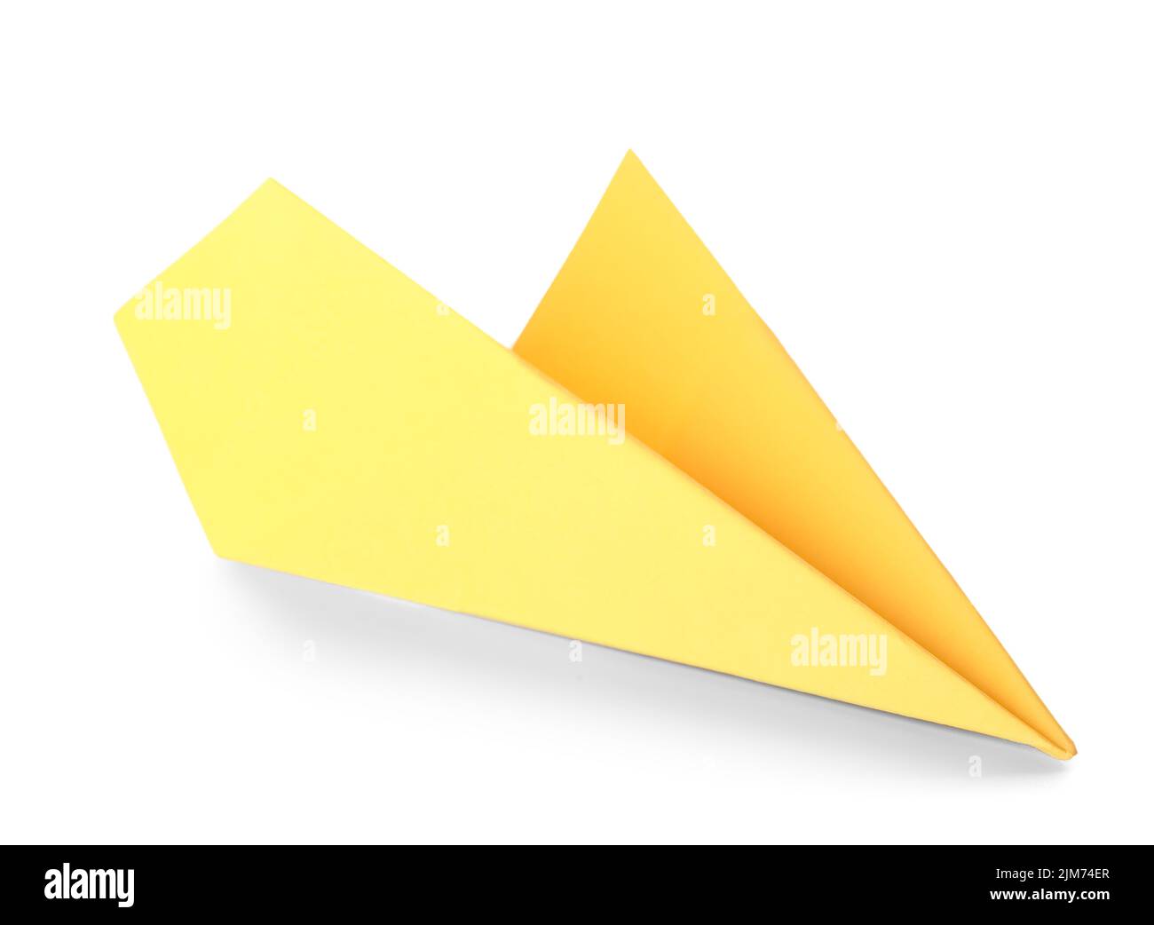 Yellow paper plane on white background Stock Photo - Alamy
