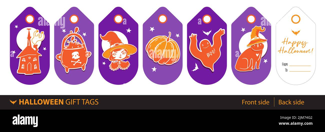 Set of Halloween gift tags. Vector collection of name gift tags with ...