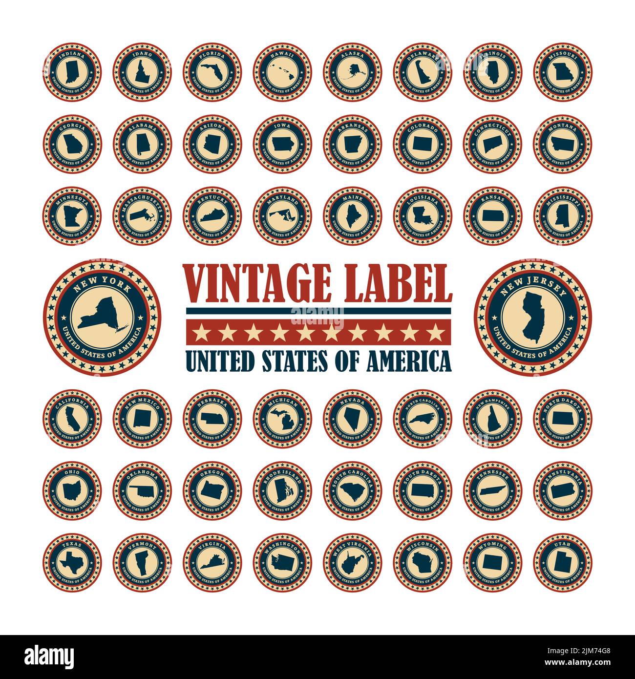 Vector set vintage label with map of states USA Stock Vector Image ...
