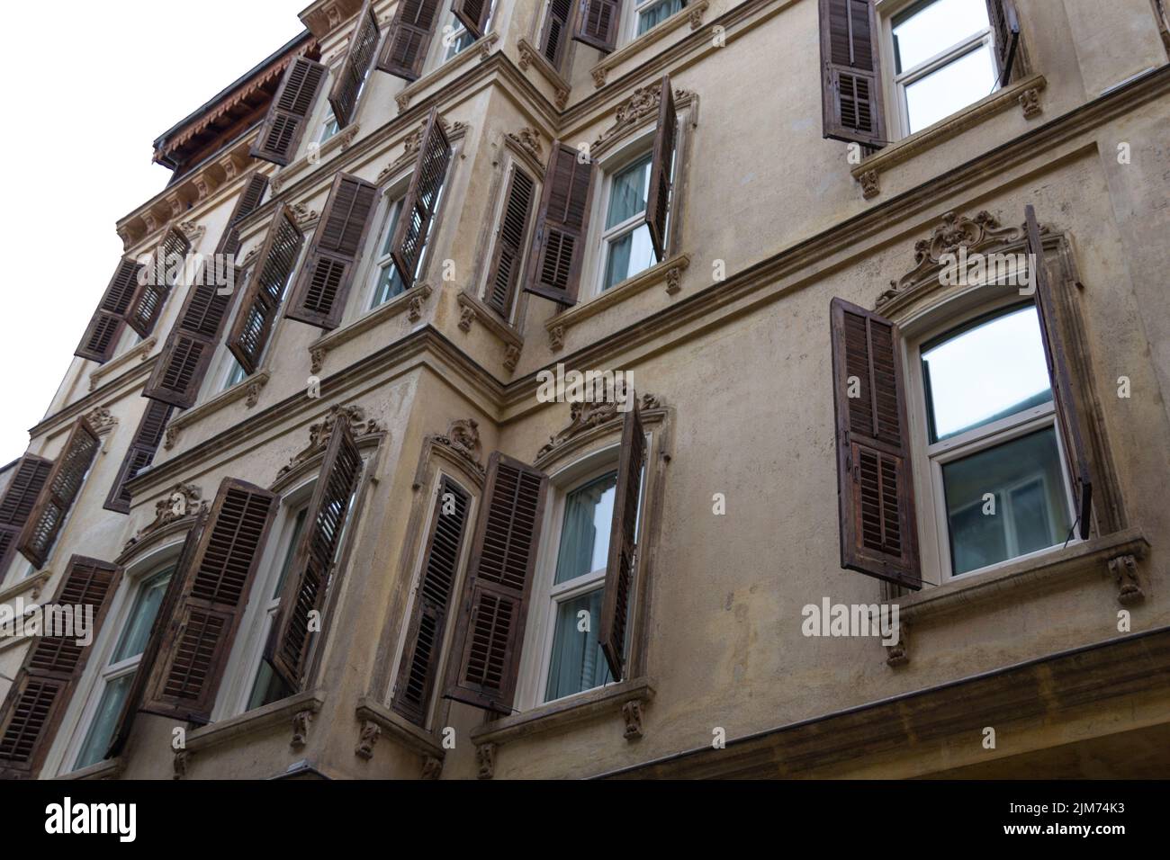 Different angle Hotel windows and white sky istanbul, turkey Stock ...