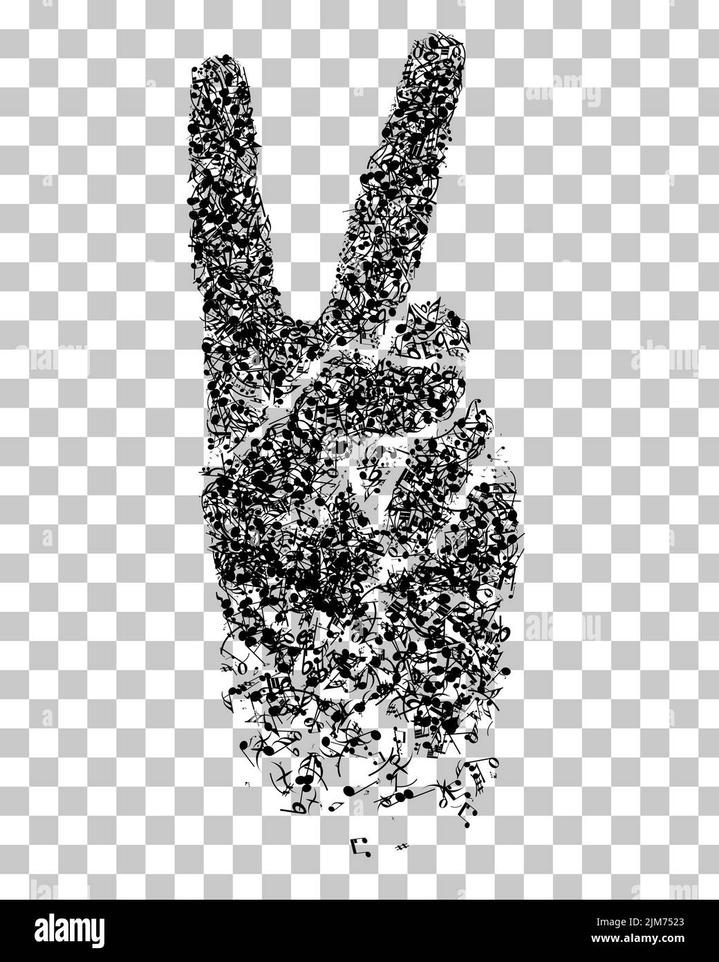 Musical Design From Musical Notes Elements And Hand in Victory Gesture ...