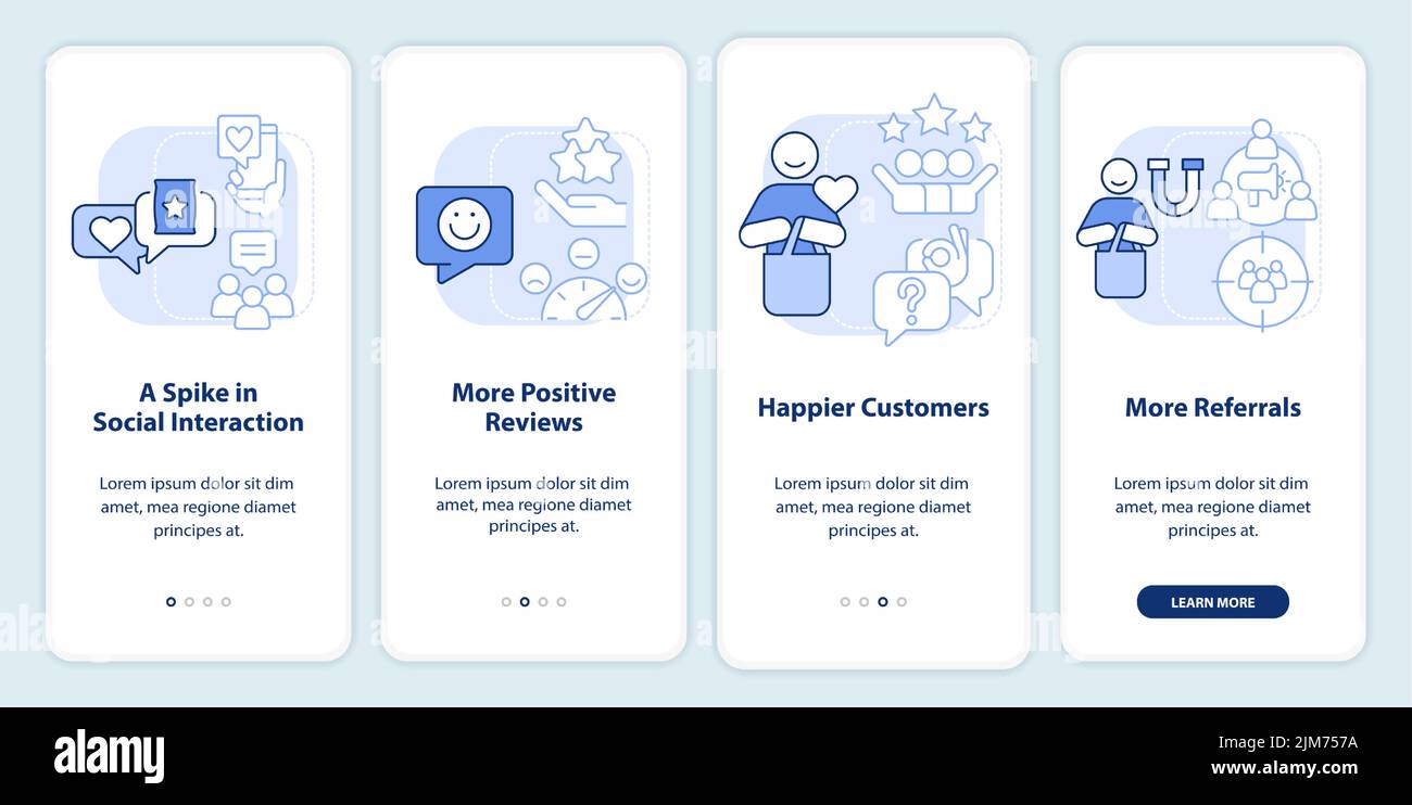 Tracking customer engagement light blue onboarding mobile app screen ...