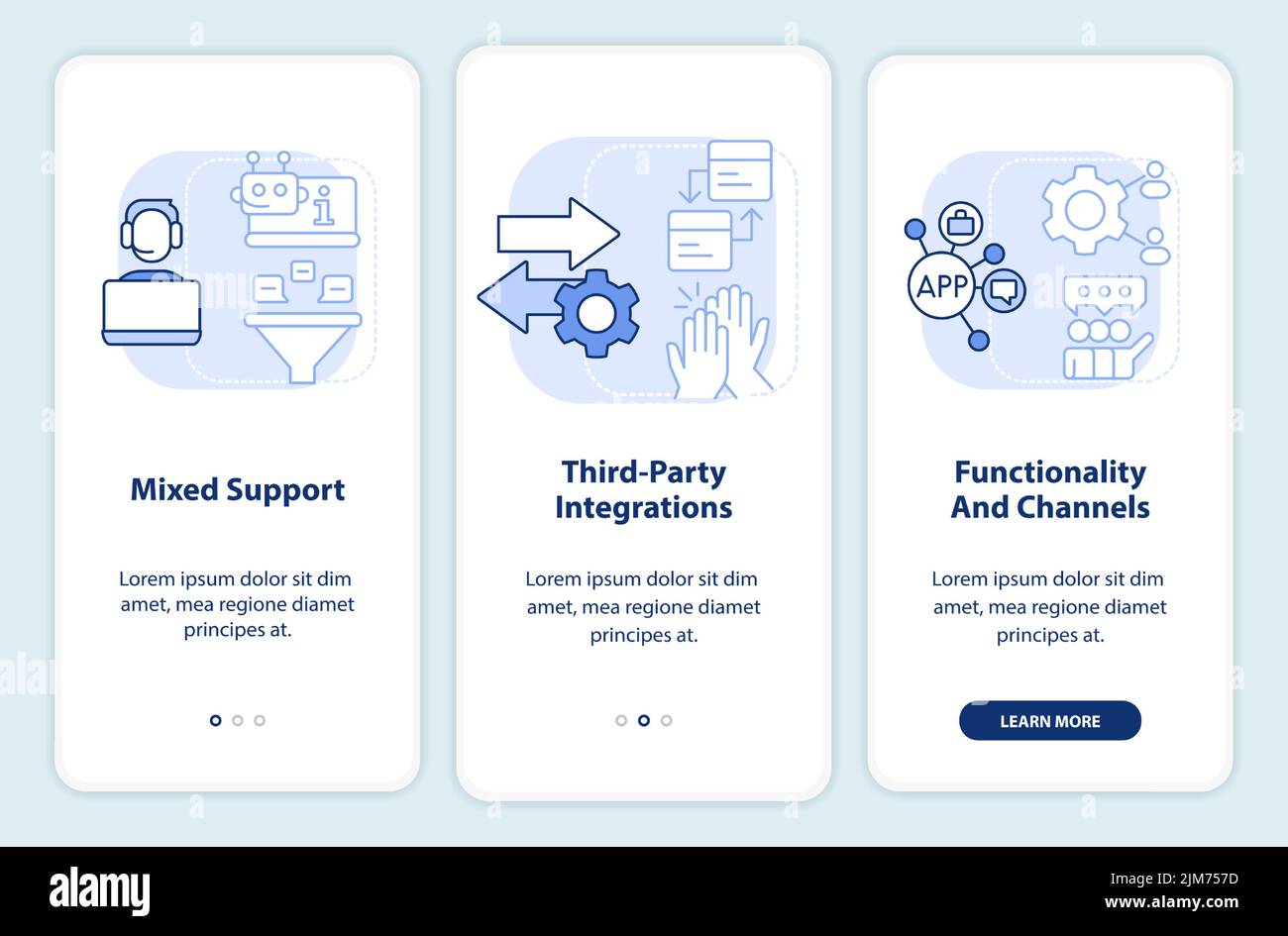 Clients engagement platform features light blue onboarding mobile app ...