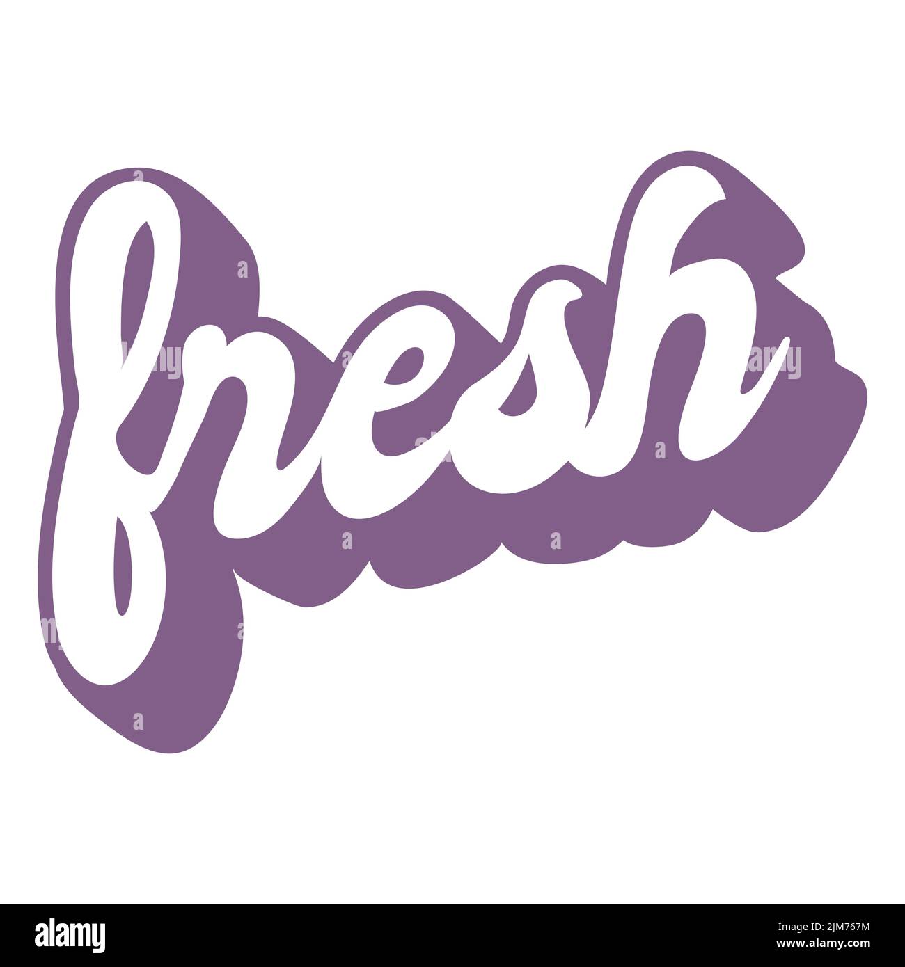 The word fresh written in a cute style with purple on white background ...