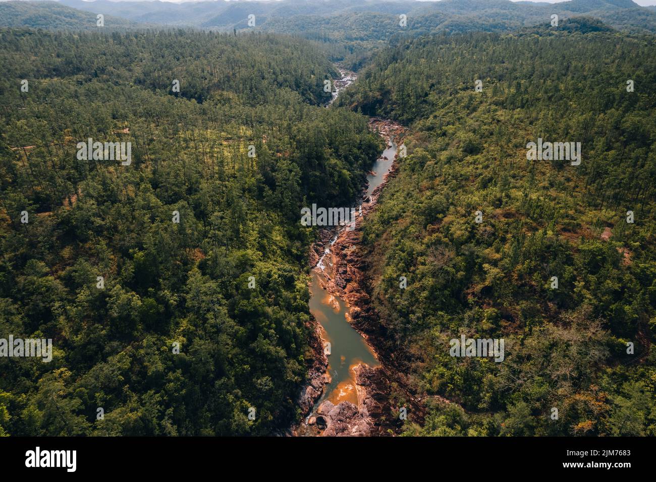 An aerial view of Big Rock Falls in Mountain Pine Ridge, Cayo District ...
