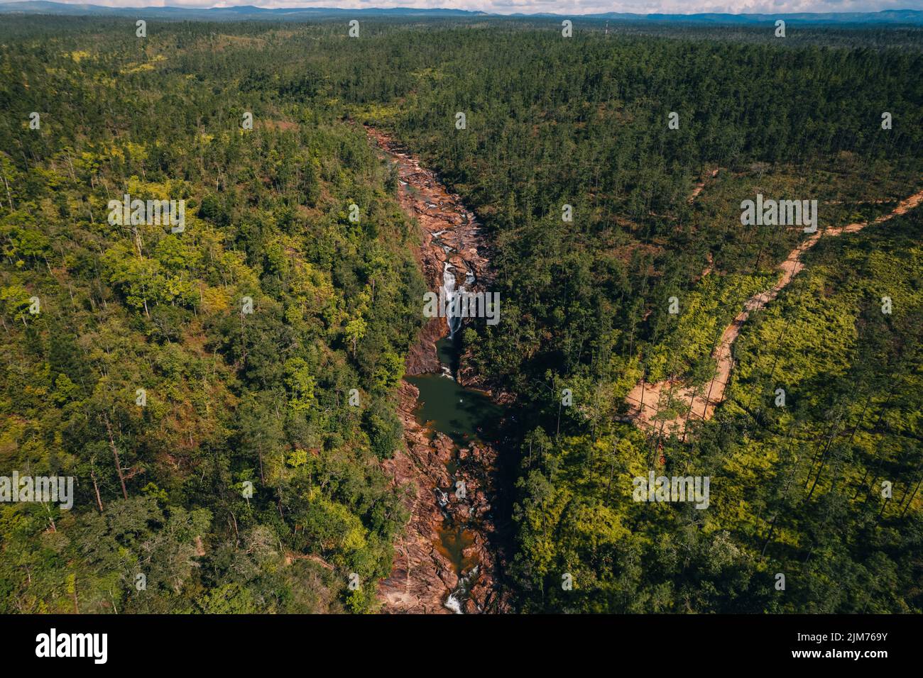 An aerial view of Big Rock Falls in Mountain Pine Ridge, Cayo District ...