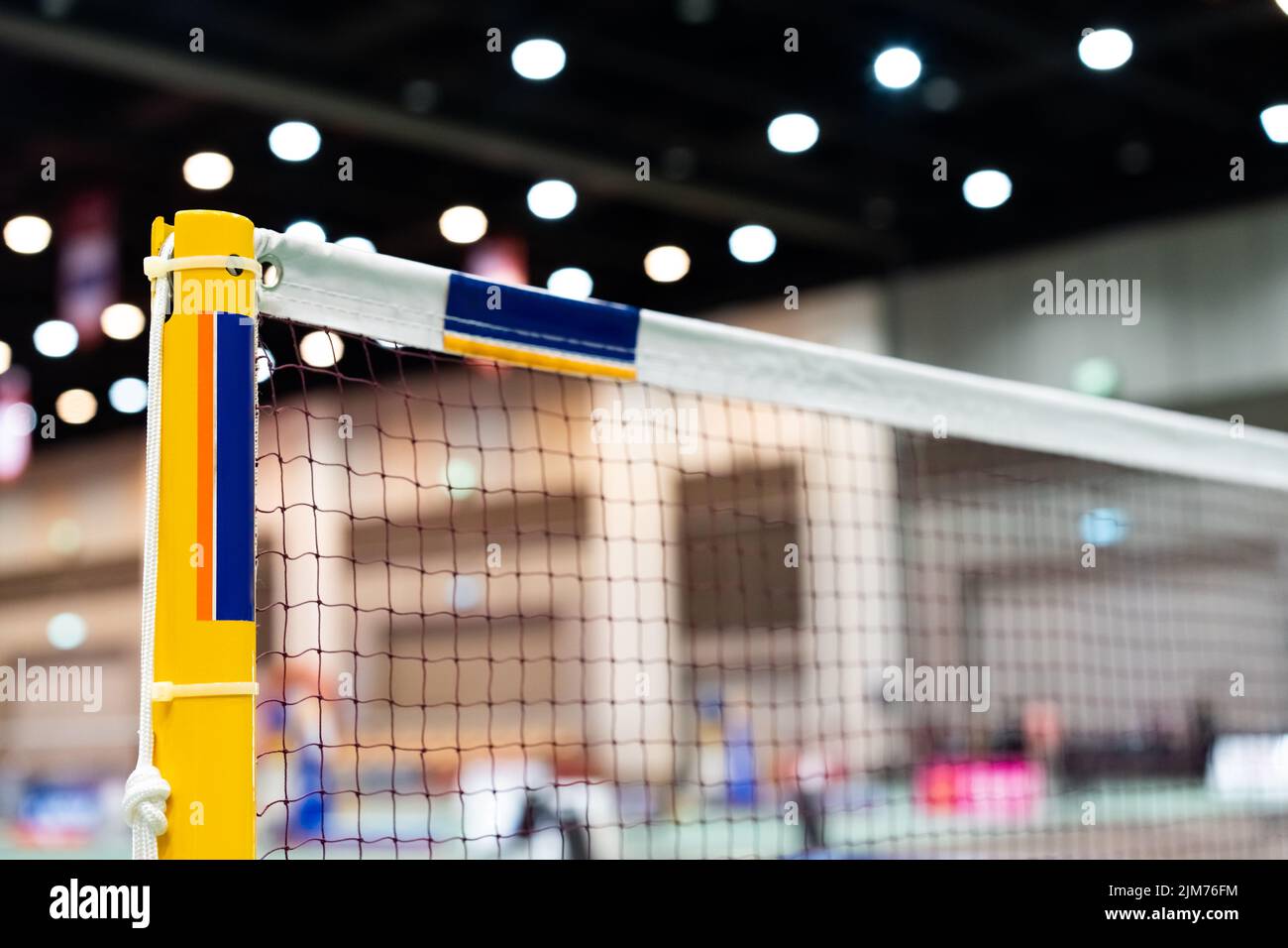 badminton net Close up shot of a used in court with blurred background ...