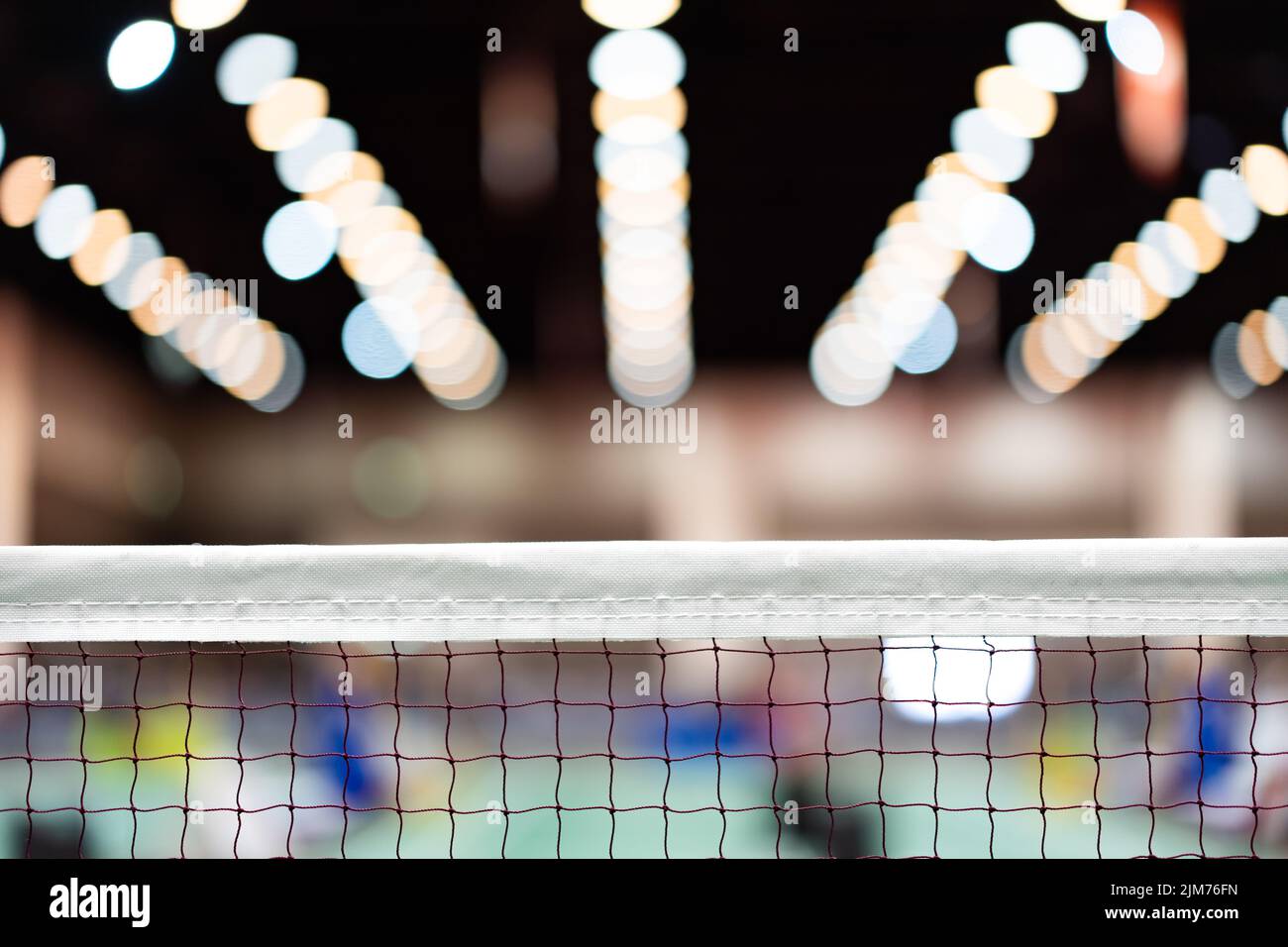 badminton net Close up shot of a used in court with blurred background ...