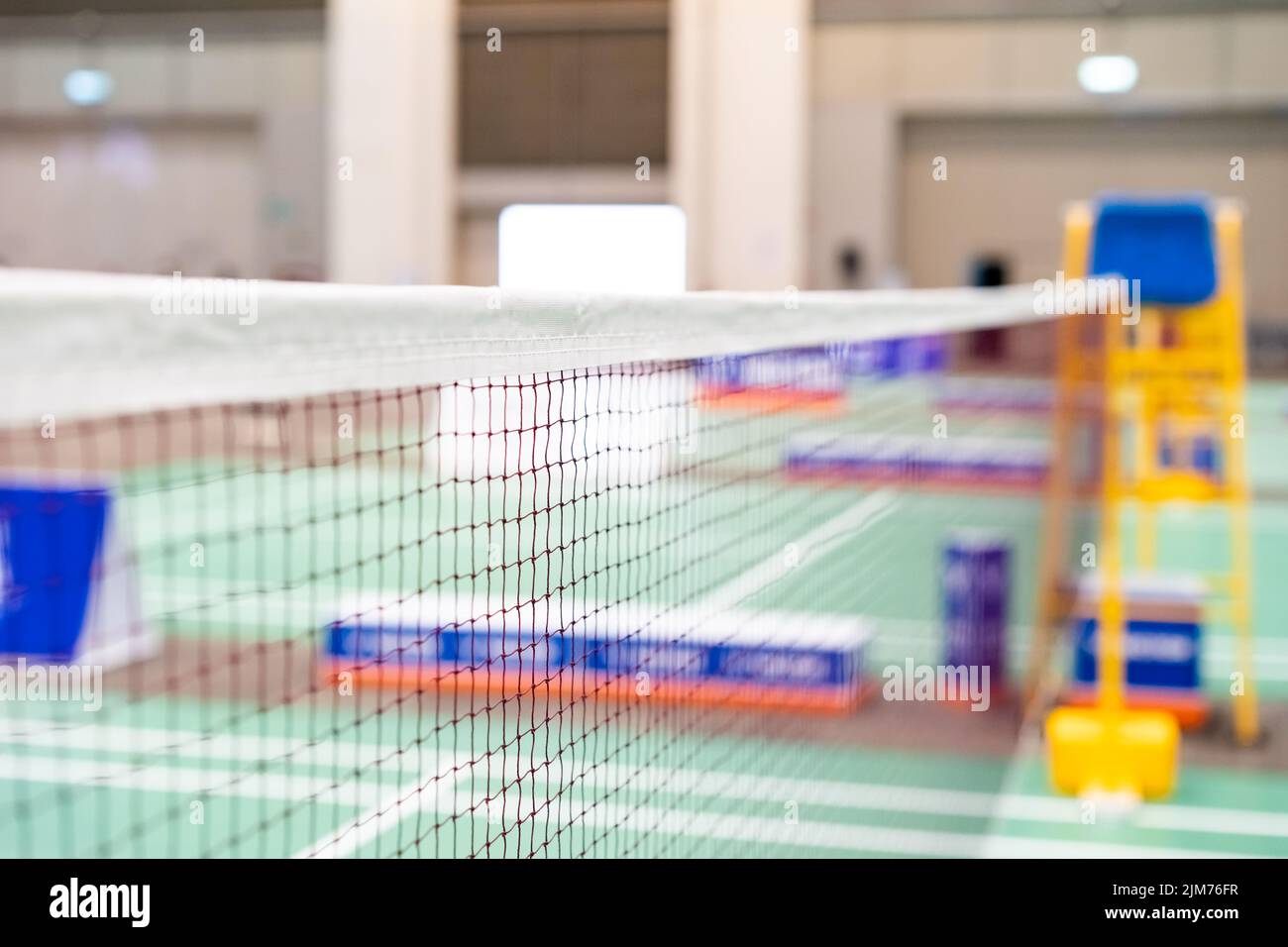 badminton net Close up shot of a used in court with blurred background ...