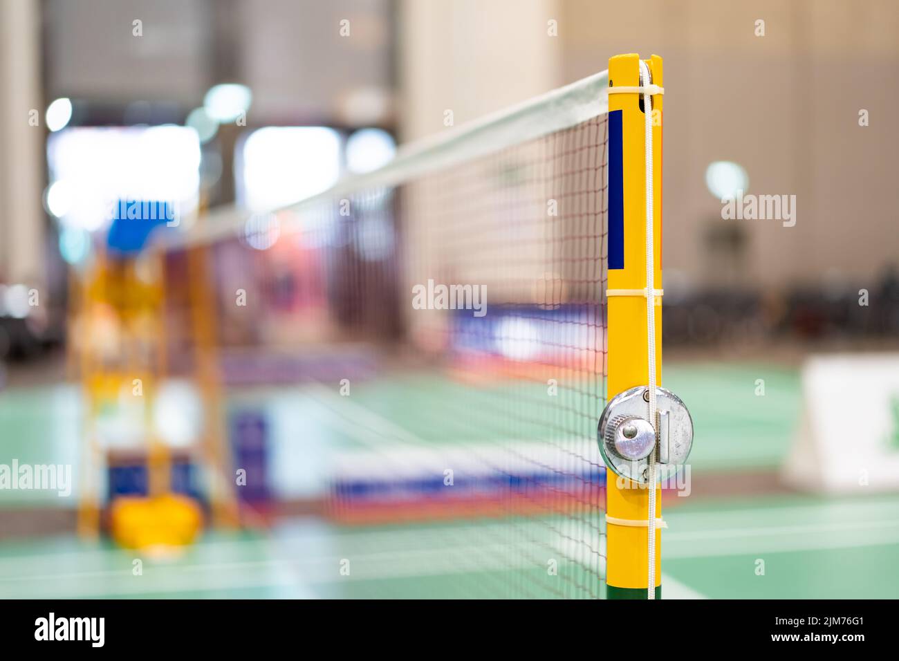 badminton net Close up shot of a used in court with blurred background ...