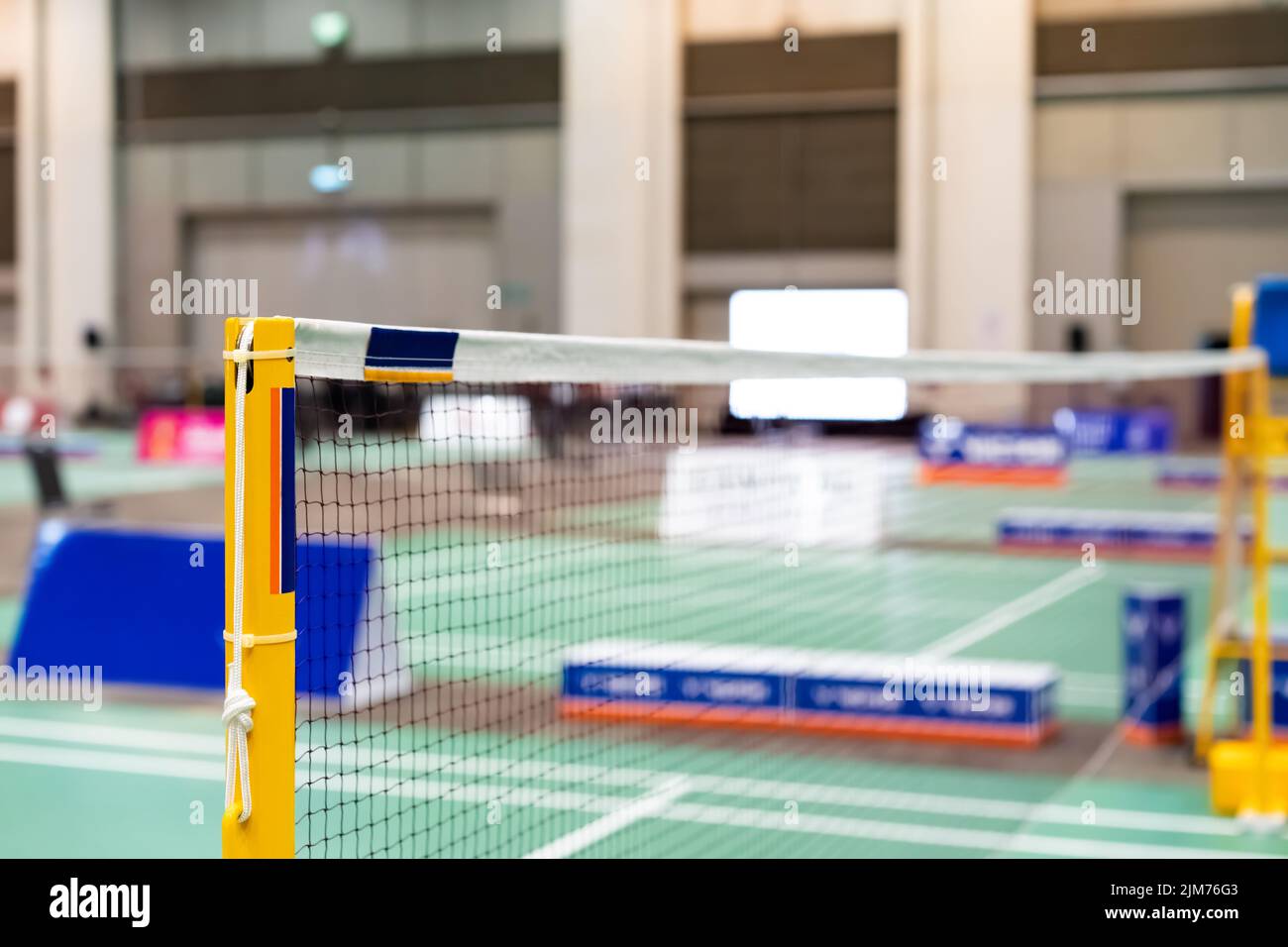 badminton net Close up shot of a used in court with blurred background ...