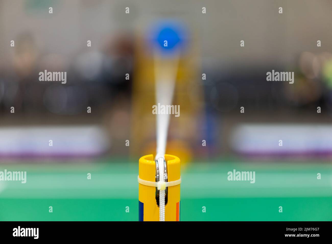 badminton net Close up shot of a used in court with blurred background ...
