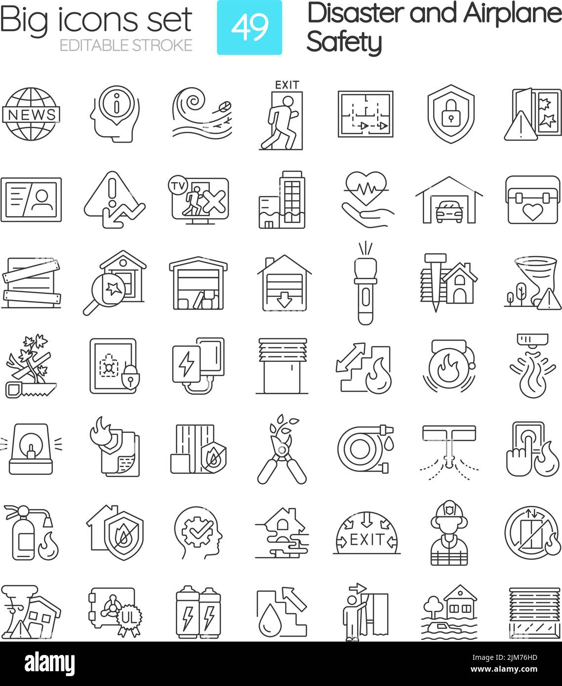 Disasters and accidents preparedness linear icons set Stock Vector ...