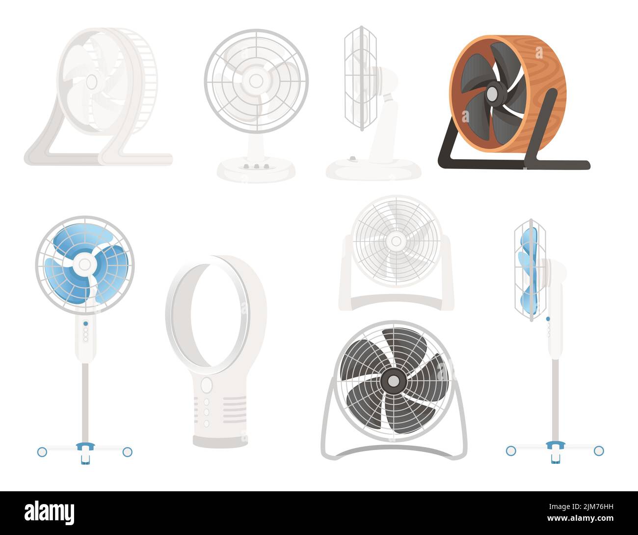 Set of electric fans table and floor versions vector illustration ...