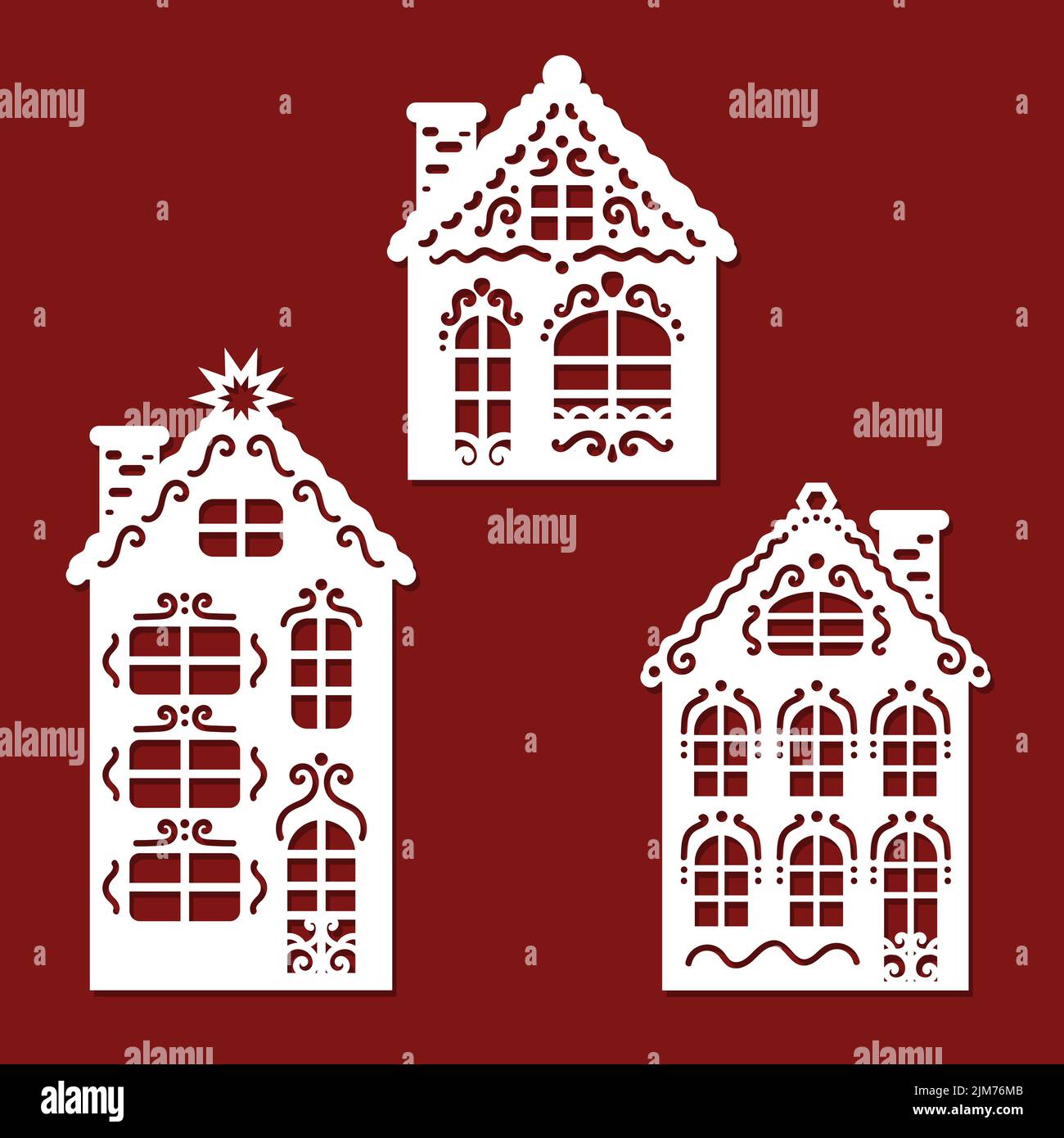 A set of templates for laser cutting, winter houses. For the design of ...