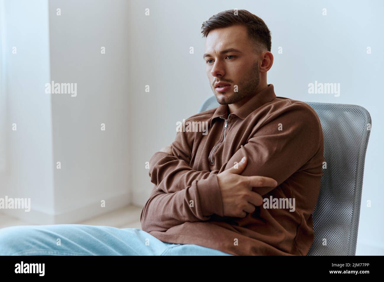 Sad lonely man looks himself hi-res stock photography and images - Alamy