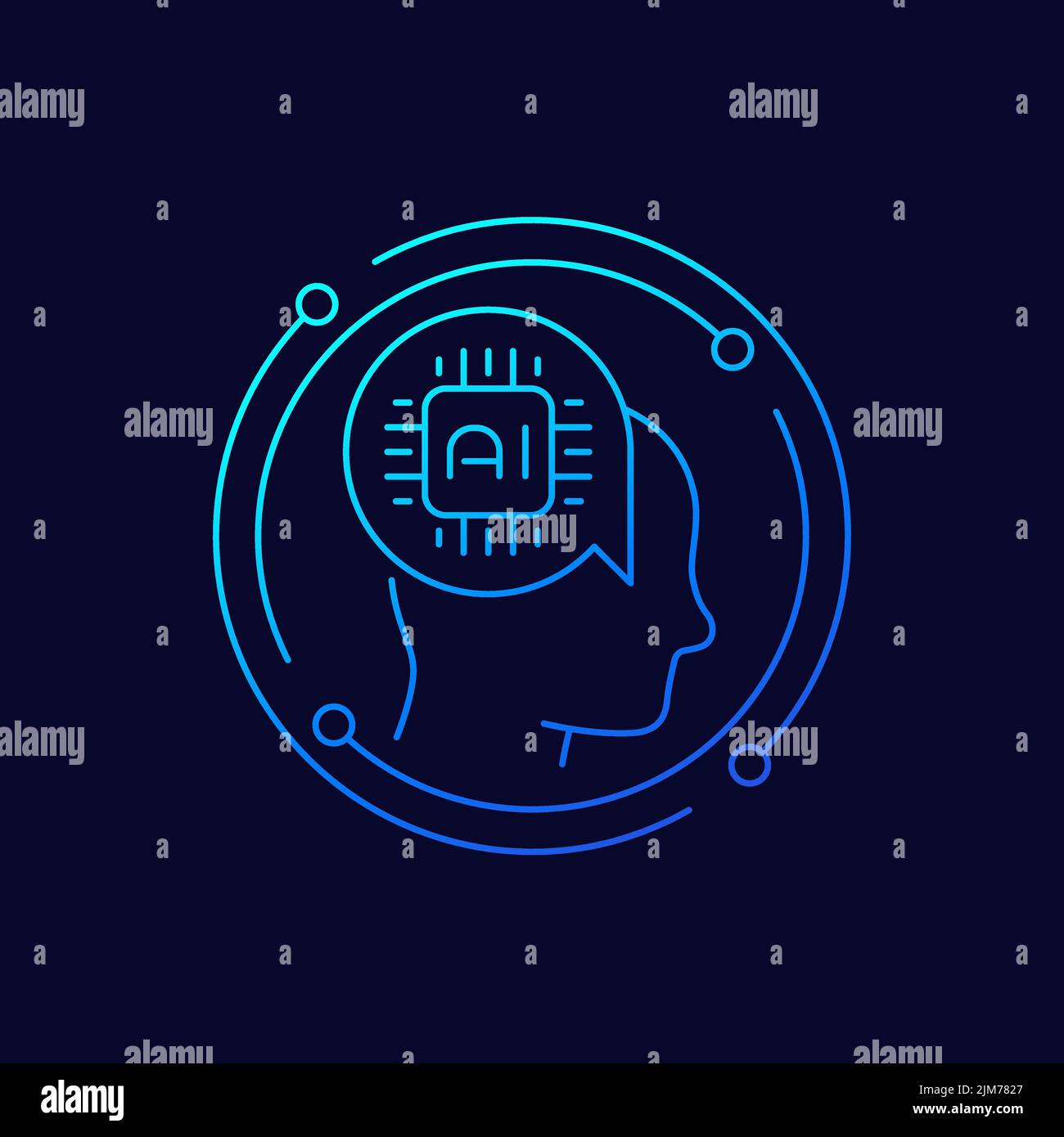 AI technology icon with chip and head, line vector Stock Vector Image ...