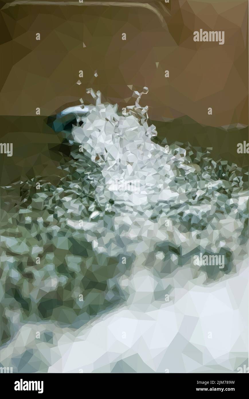 A low poly style illustration of water flowing out of a nozzle into a ...