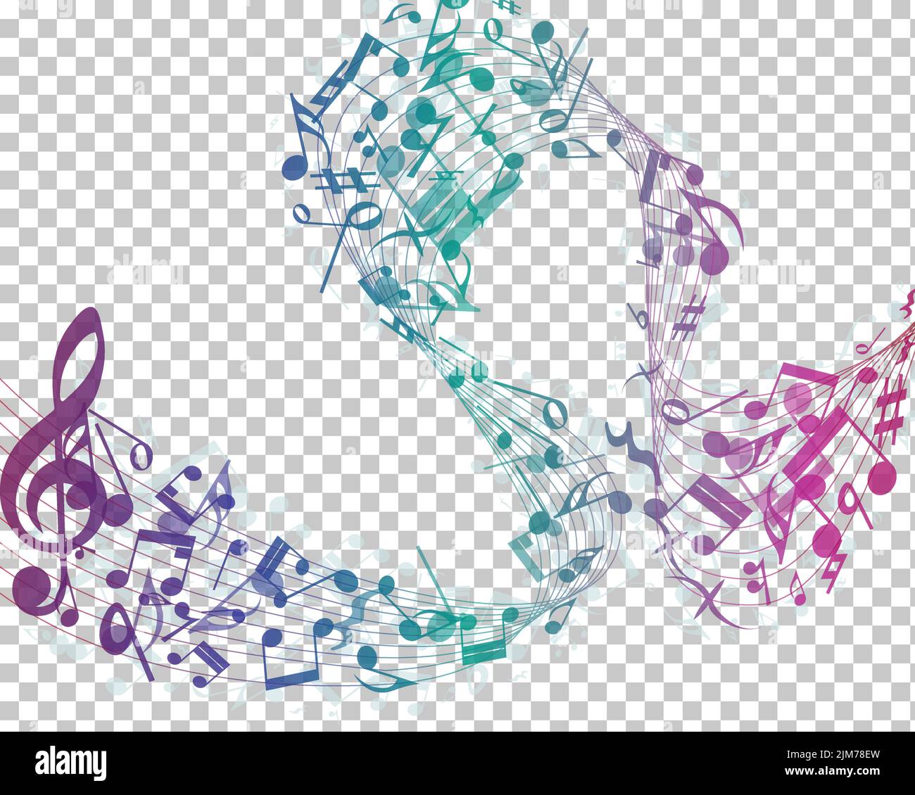 Multicolour musical notes staff background. Vector illustration with ...